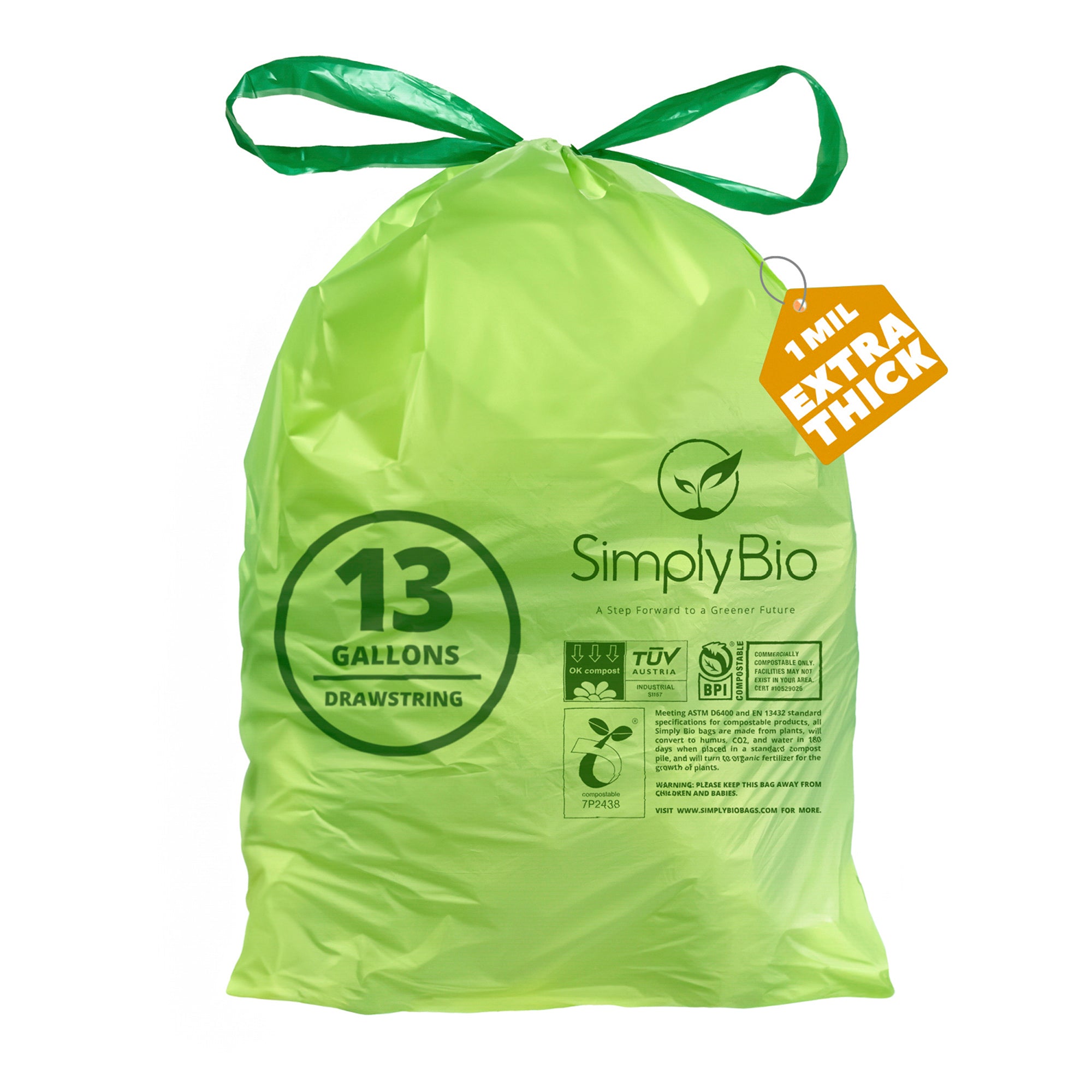 Simply Bio 13 Gal Compostable Bags - Drawstring, 1 Mil, Eco-Friendly ...